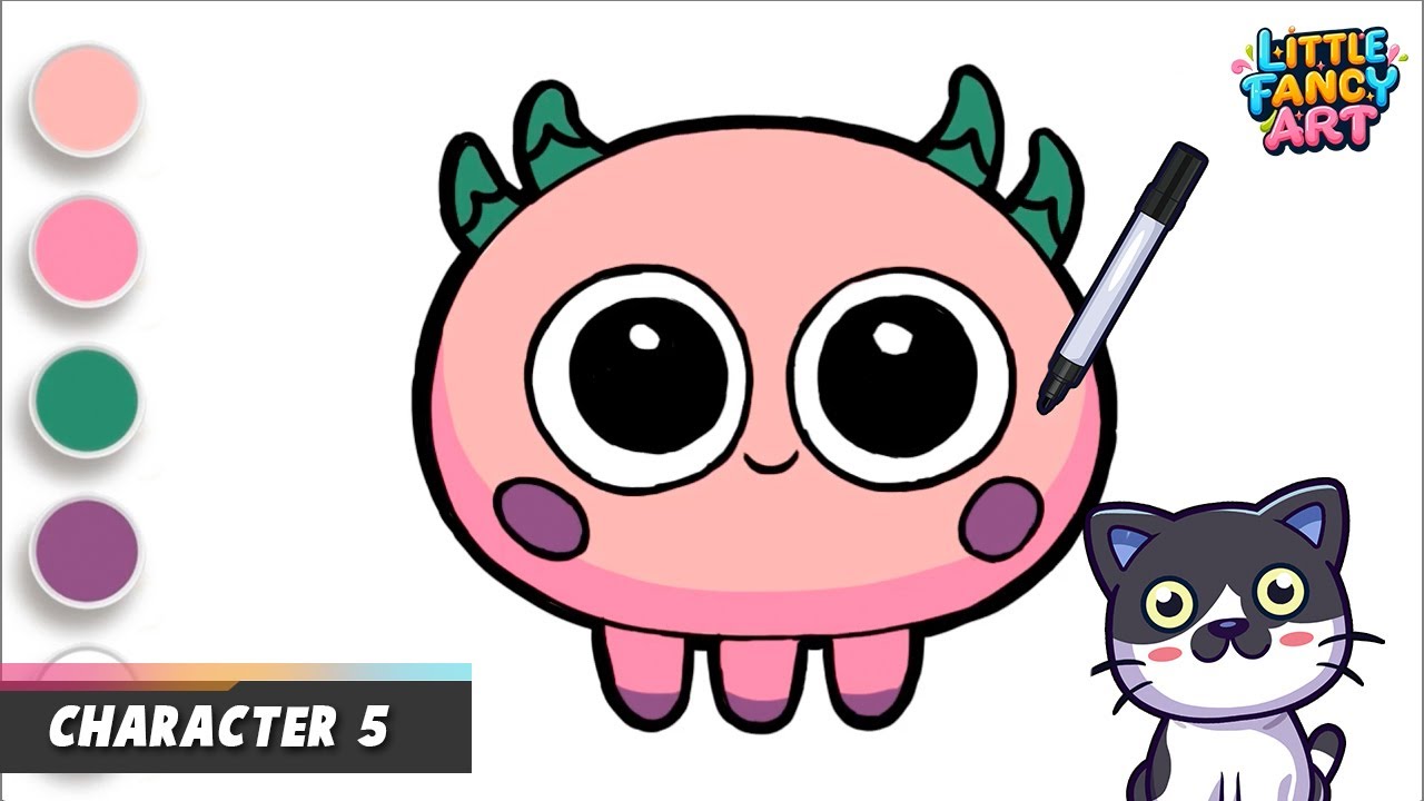 Drawing and Coloring pink cute Character 6. How to draw cute characters ...