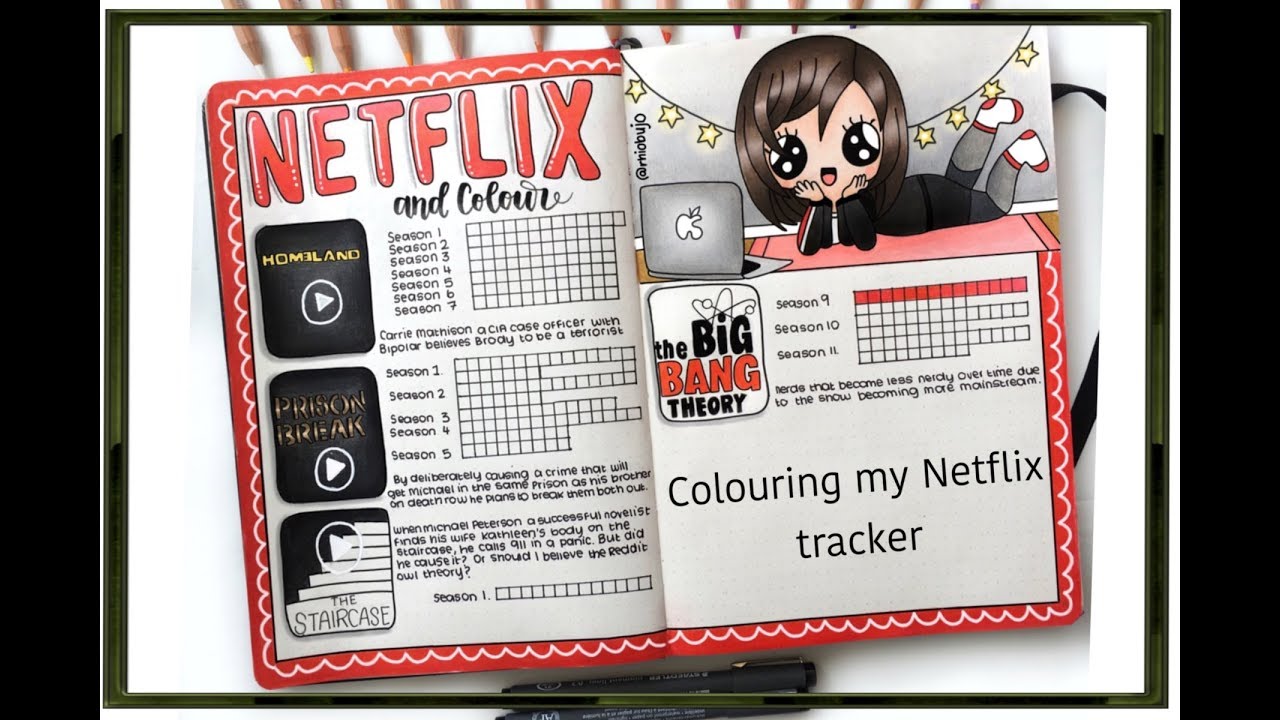 Colouring my Netflix tracker in my bullet journal - YouTube