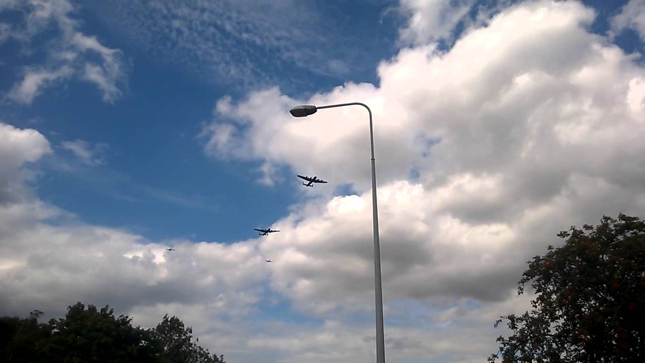 Two Lancaster Bombers flying over Colchester - YouTube