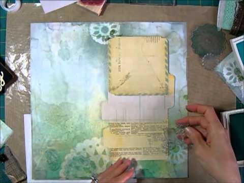 Scrapbook Process for Page with Mini book, Stamps and Mist - YouTube