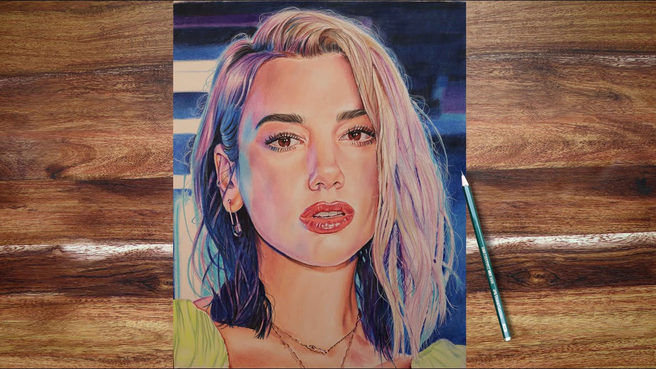 Dua Lipa Coloured Pencil Drawing - YouTube
