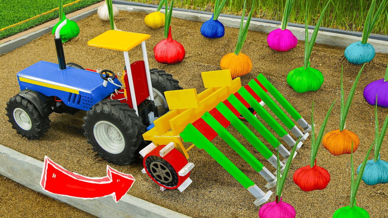 diy making mini plough machine planting field of turnips rainbow colors ...