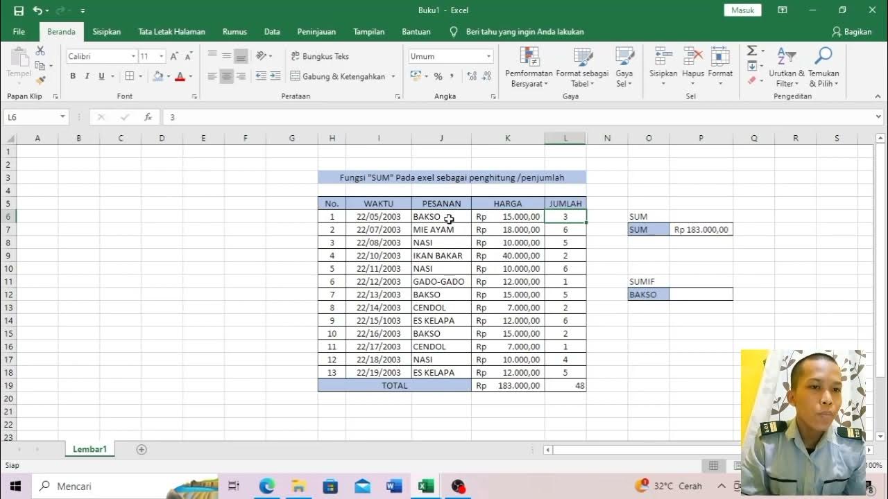 TUTORIAL PENGGUNAAN RUMUS "SUM" PADA APLIKASI EXCEL - YouTube