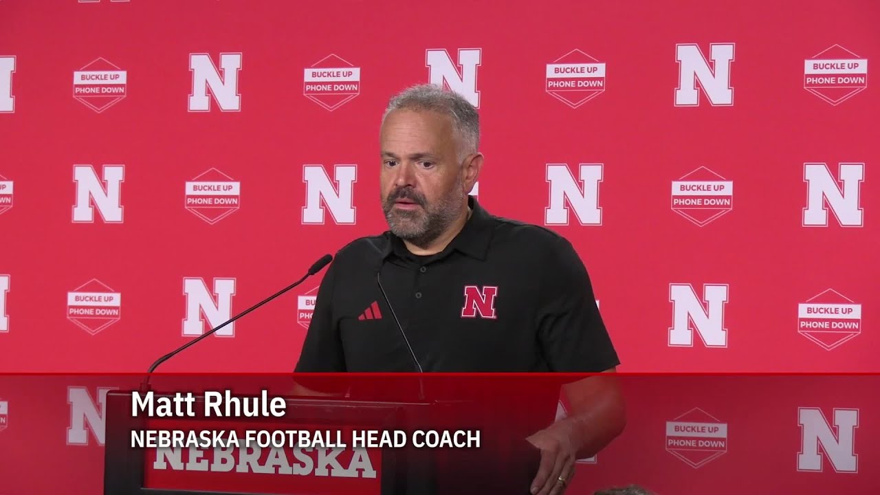 Nebraska head coach Matt Rhule speaks following the Huskers 38-27 win ...