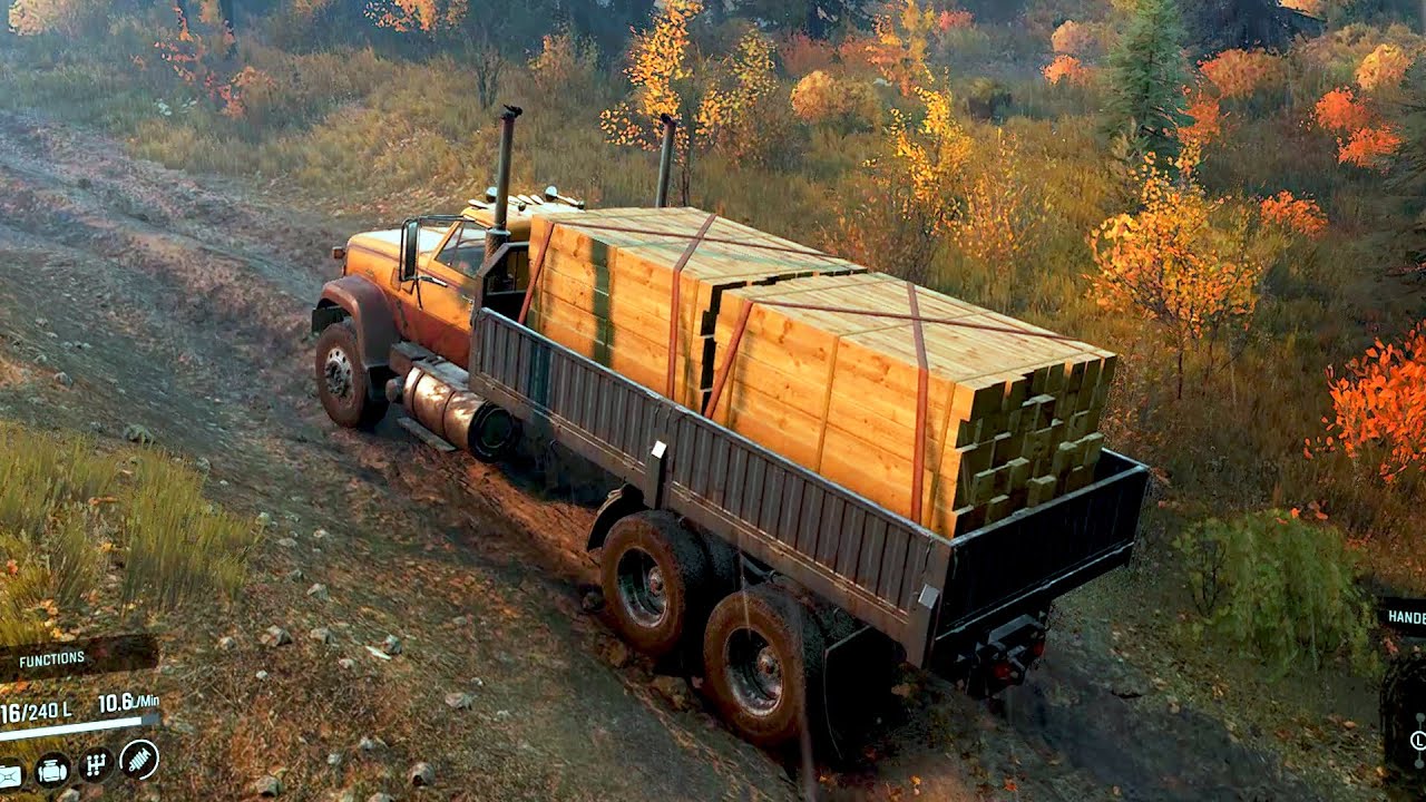 Snow Runner Gameplay: Truck transport wooden planks - old bridge ...
