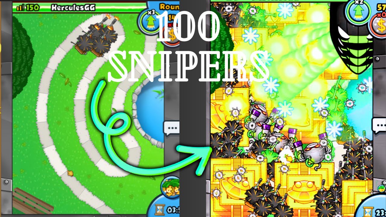 Filling the entire map with SNIPERS and reaching round 60 :balloon td ...