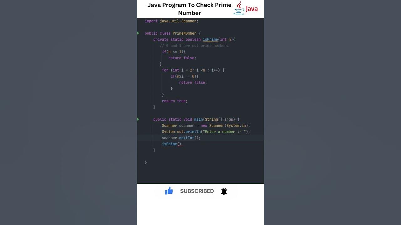 Prime Number Program In Java Java Javaprogramming Primenumber Javatutorial Coding Youtube 