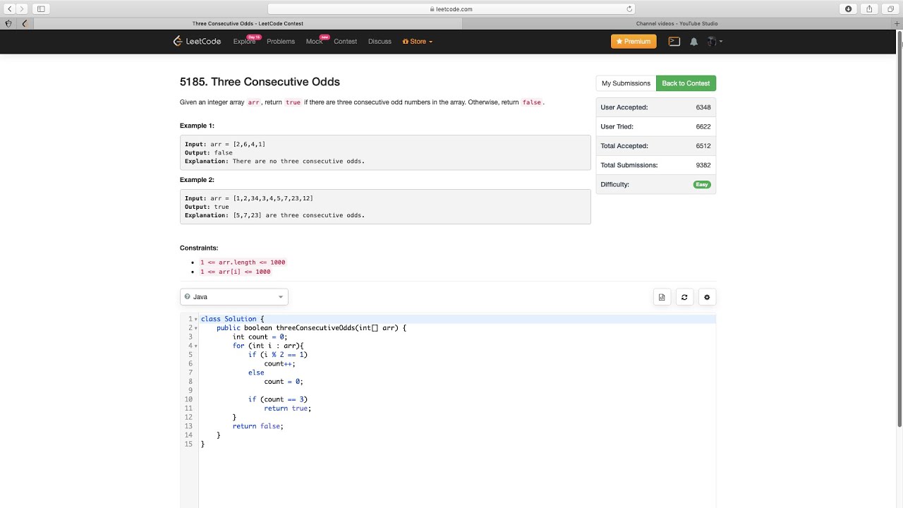Three Consecutive Odds Leetcode 5185 Youtube 0109