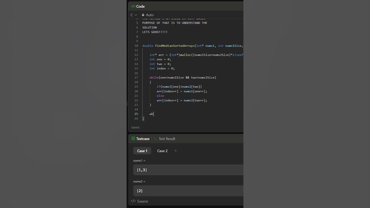 4 Median Of Two Sorted Arrays Leetcode Shorts Youtube