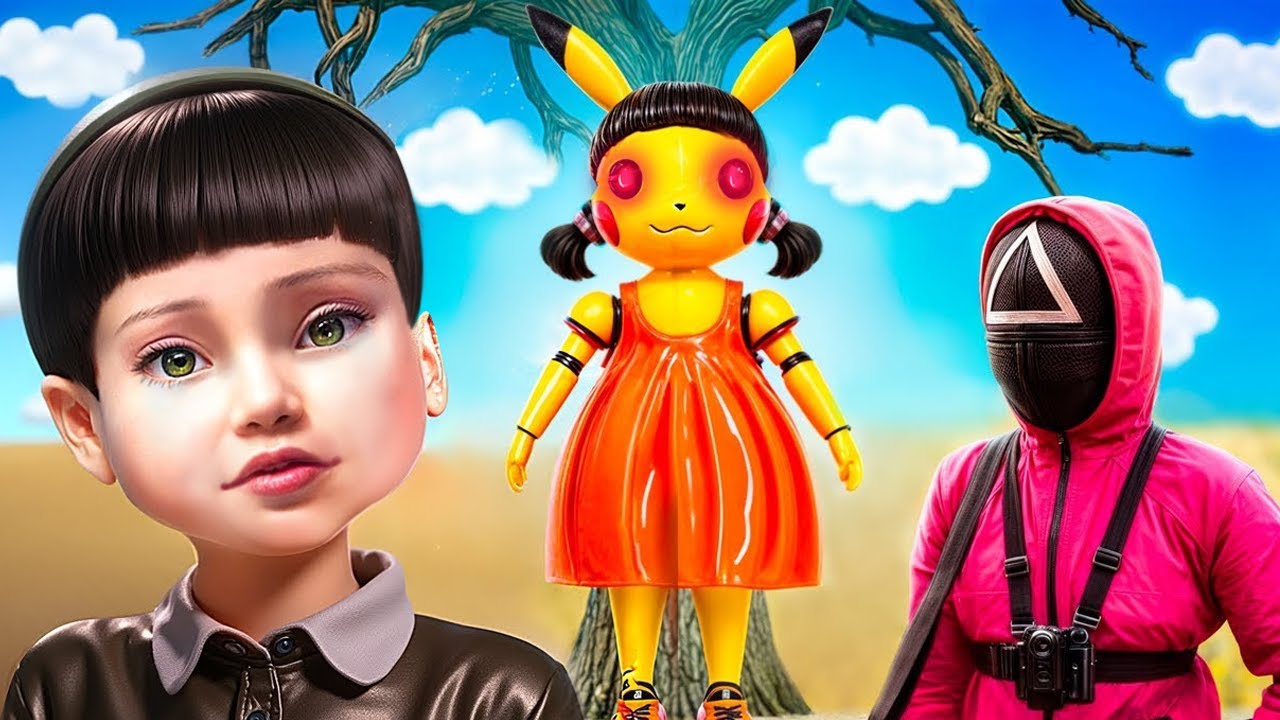 Squid Game Doll's geadopteerde Pokemon! Pikachu wordt vermist! - YouTube