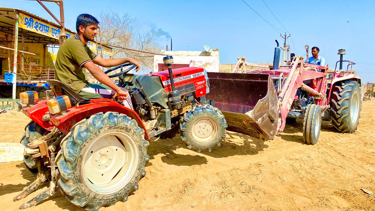 Mahindra Arjun 555 Di Loader Loading Stone in Mini Tractor Trolley VST Shakti VT 224 1D Ajai 4Wd ...
