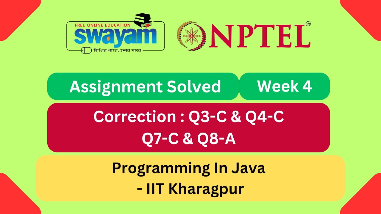 Programming In Java Week 4 || NPTEL ANSWERS | My Swayam | IIT Kharagpur ...
