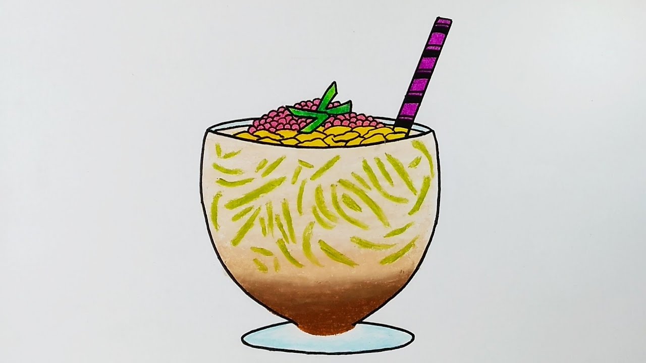 Cara menggambar es dawet || Cara menggambar es campur - YouTube