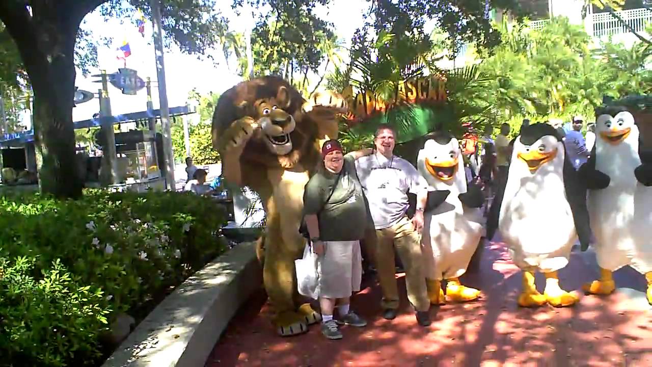 Alex the lion & Penguins character apearence Universal Orlando - YouTube