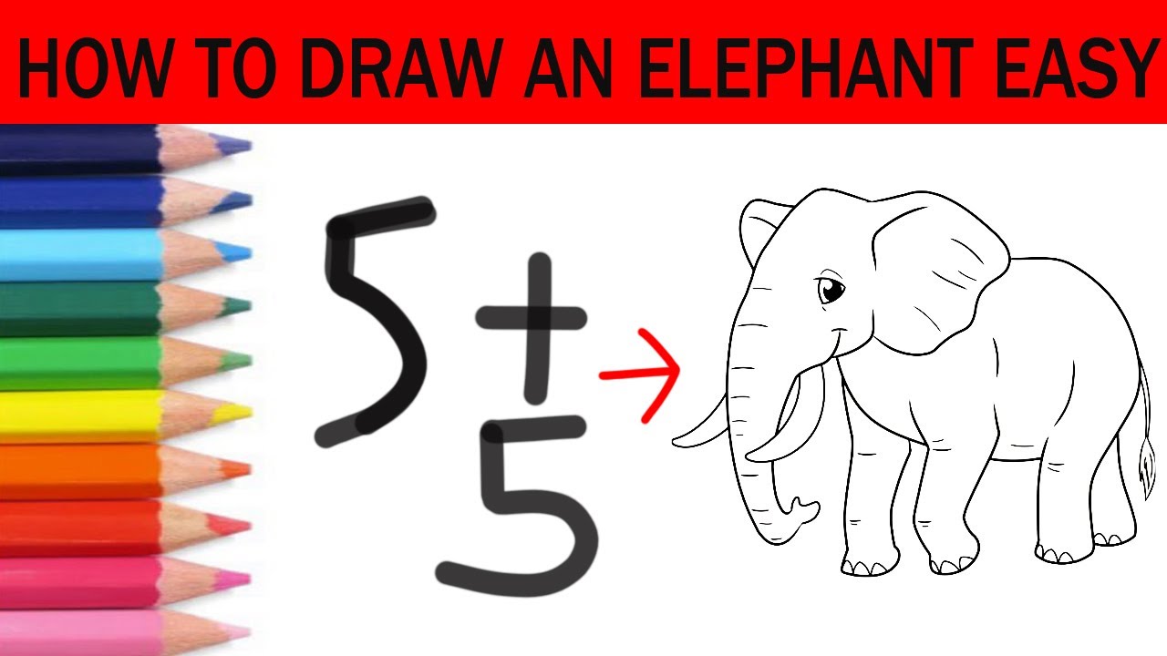 How to draw elephant easy from number 5 | elephant drawing - YouTube