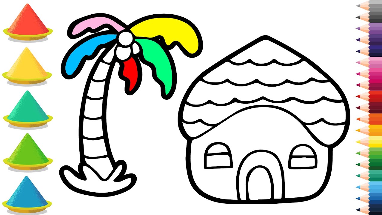 How to Draw a Coconut Tree and House | Step by Step - YouTube