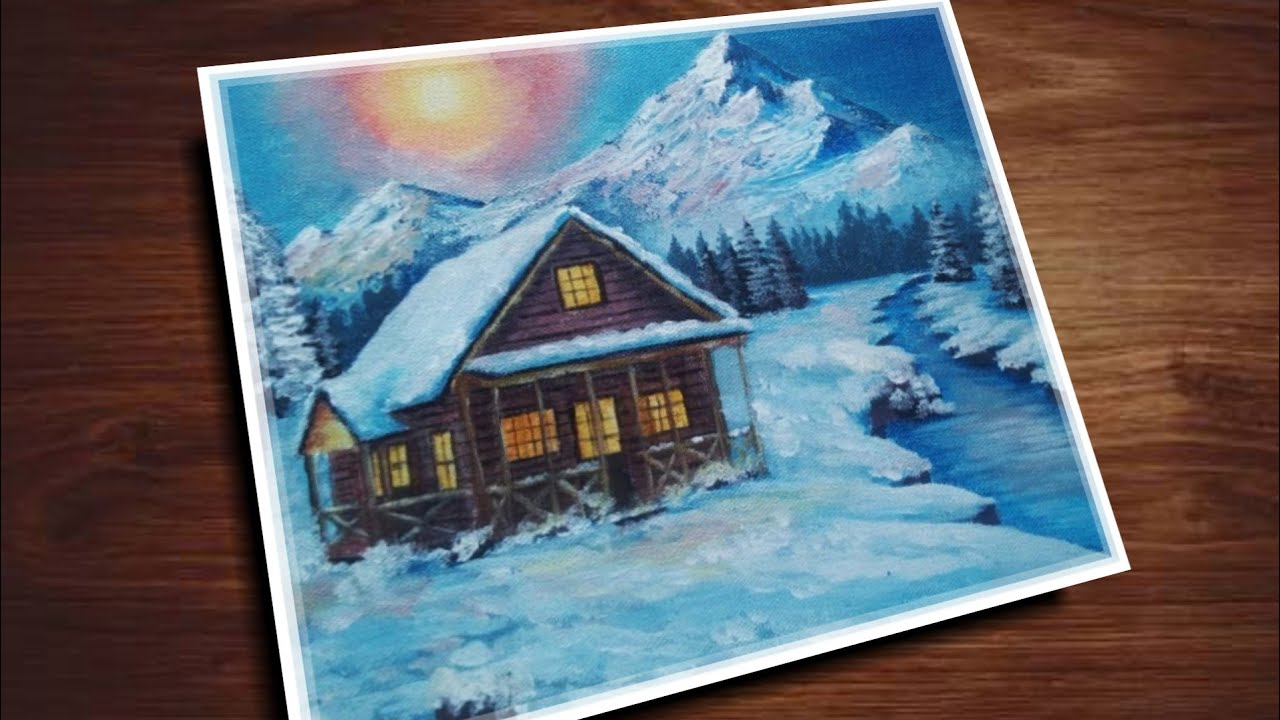 Daily Art #06 / Winter Season Acrylic Painting / How to paint winter ...