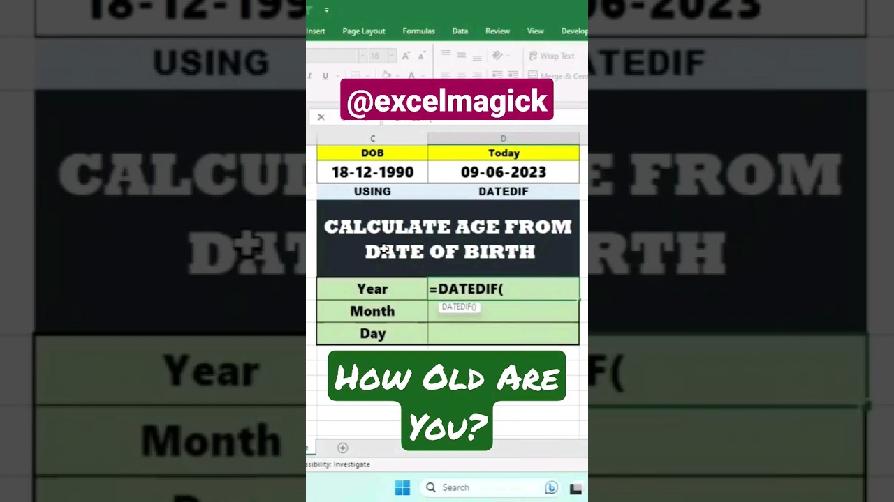 Calculate Age From Date Of Birth How Old Are You Datedif Excel For Calculate Age From Date Of Birth How Old Are You Datedif Excel For