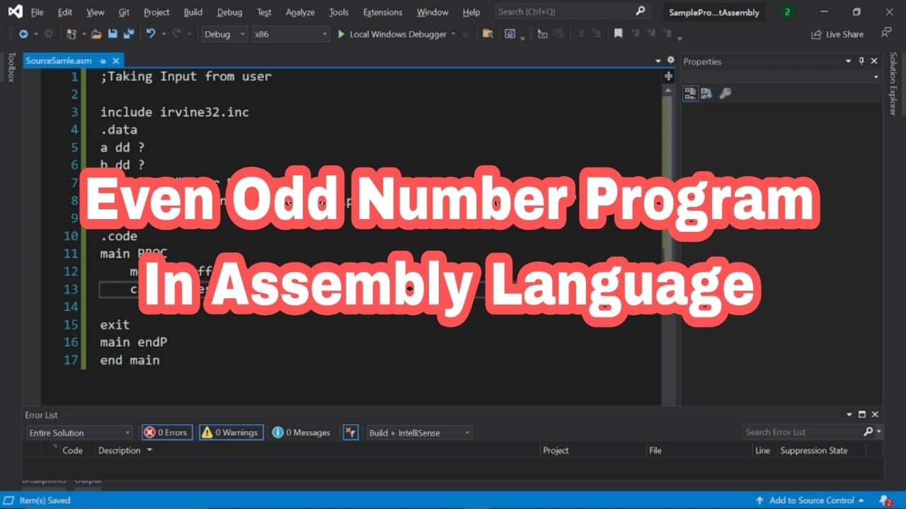 Even Odd Number Program In Assembly Language Lecture No 11 Irvine32 Masm Youtube