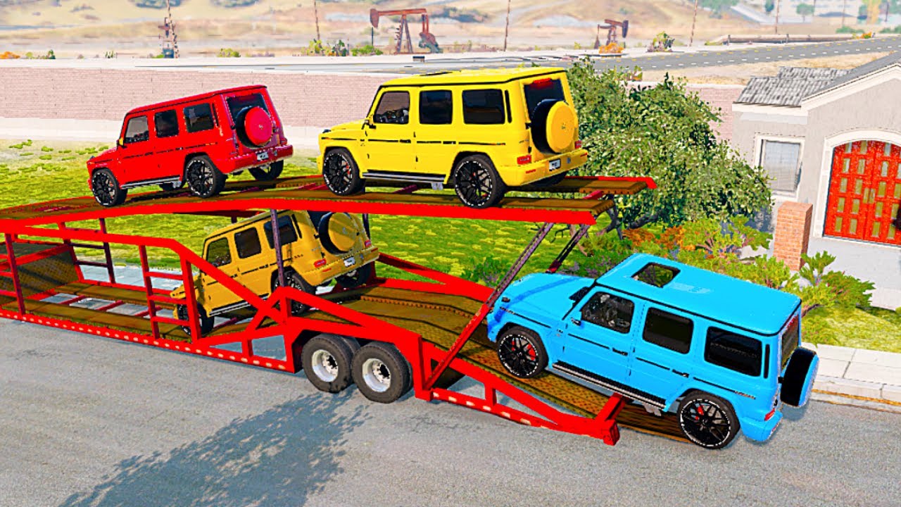 Flatbed Trailer Cars Transporatation with Truck - BeamNG.Drive - YouTube