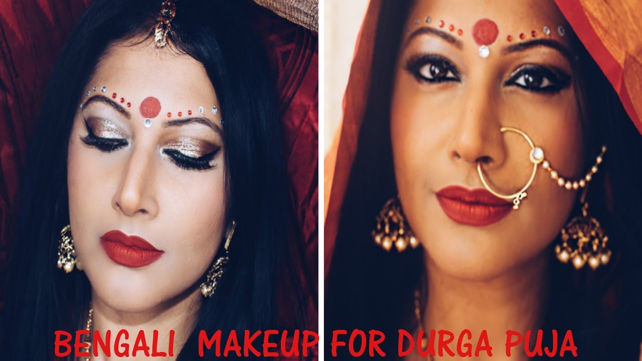 BENGALI DURGA PUJA /NAVRATRI MAKEUP TUTORIAL | COLLABORATION (Day 6 ...