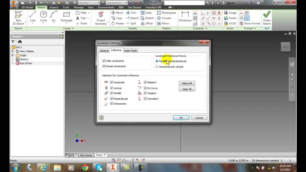 Inventor 03-14 Constraints Settings Dialog Box - YouTube