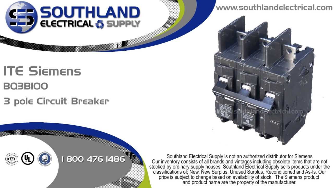 ITE Siemens BQ3B100, 100 Amp, 3 Pole Circuit Breaker - YouTube