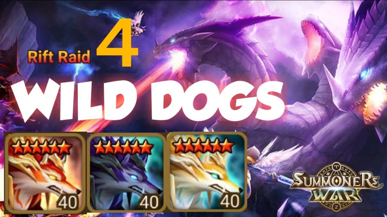 SUMMONERS WAR: Rift Raid 4 Wild Dogs Belladeon Raoq Kro Combo. Runes at ...