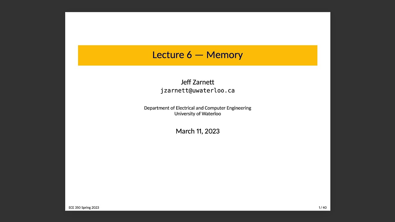 ECE 350 Lecture 6: Memory - YouTube