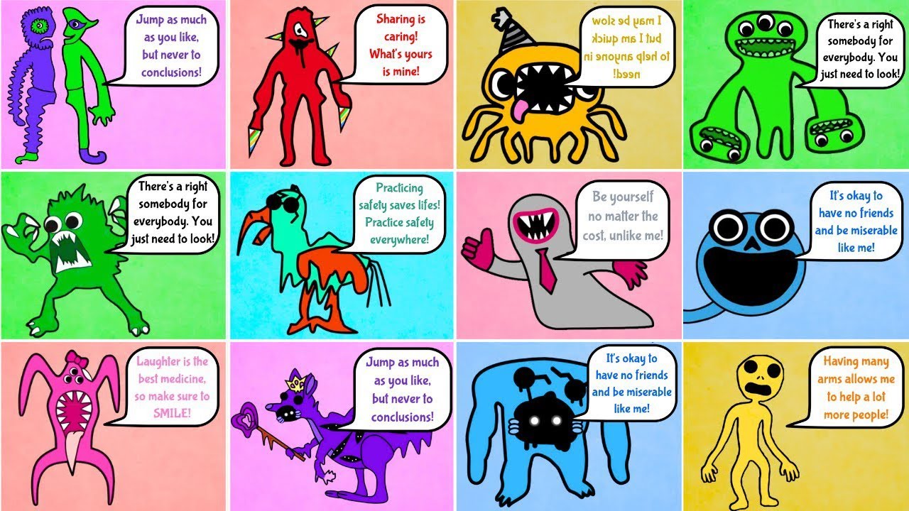 Garten of Banban 1,2,3,4,5,6,7,8 Drawing Boss Monsters Comparison - All ...