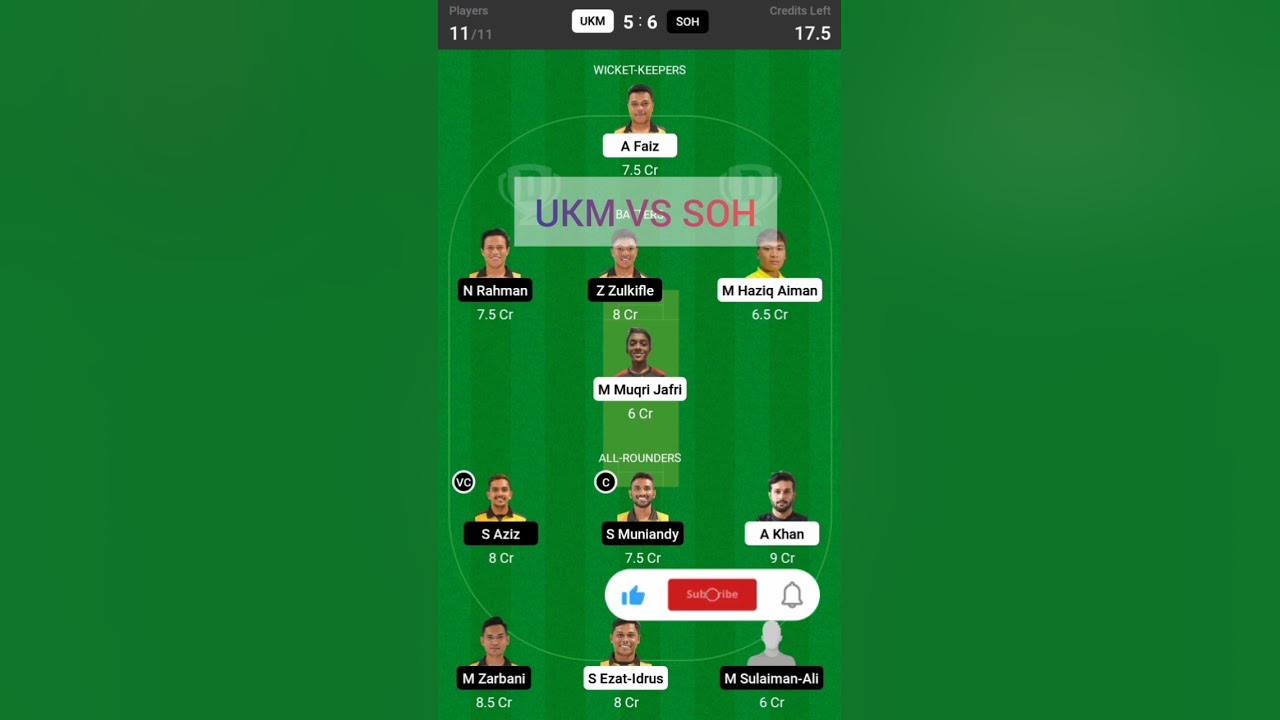 Ukm Vs Soh Dream 11 Prediction Team Ukm Kpt Vs Southern Hitters 🔥🔥