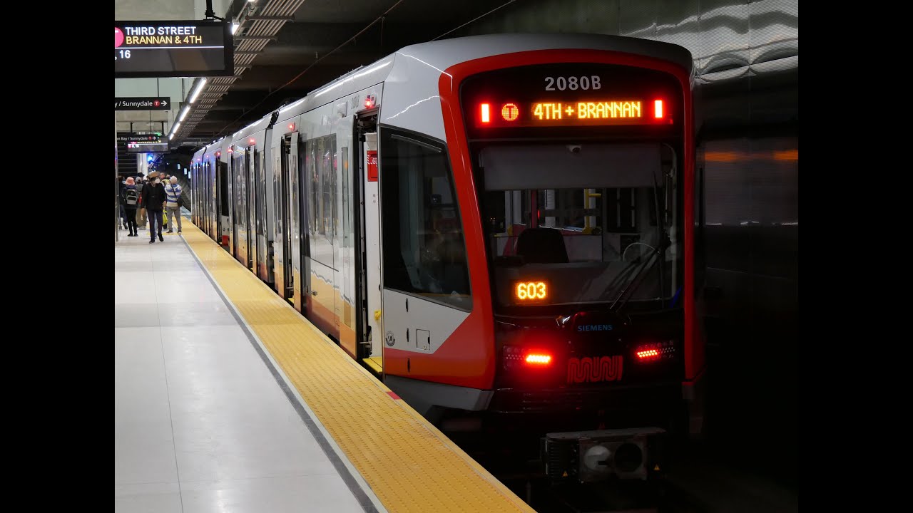 Muni Metro Central Subway opening day action at Yerba Buena/Moscone ...