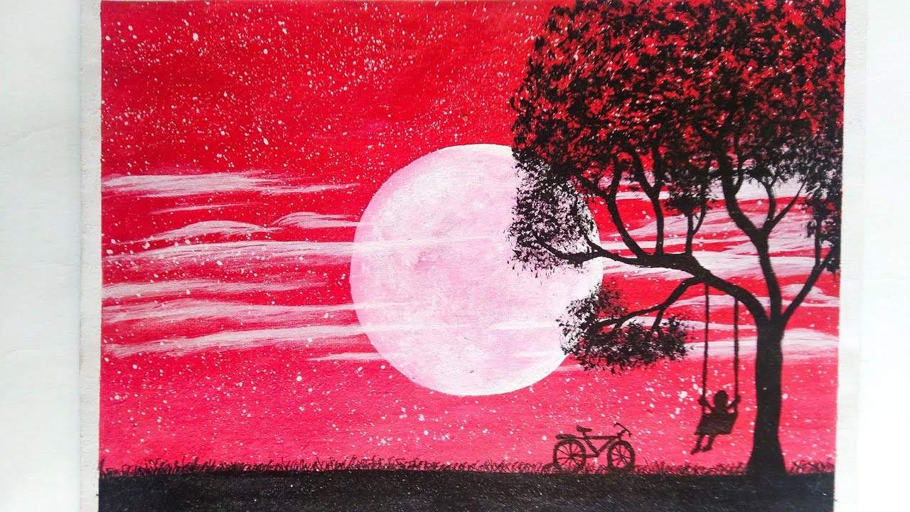 How to make red sky painting | Drawing kaise banae | Beautiful painting ...