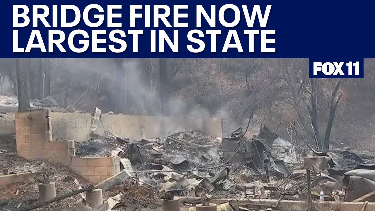 Bridge Fire: Dozens of homes destroyed as fire pushes 50,000 acres ...
