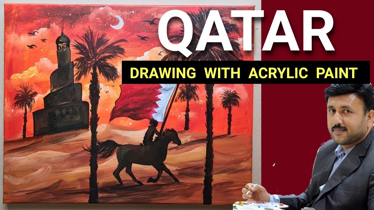 How to draw qatar State Flag / fanar mosque I qatar national day - YouTube