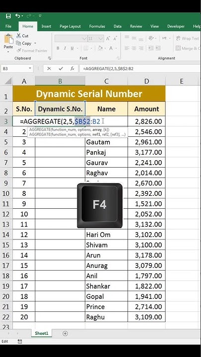 Dynamic Serial Number using Aggregate Formula in Excel🔥🔥| #shorts #exceltips - YouTube