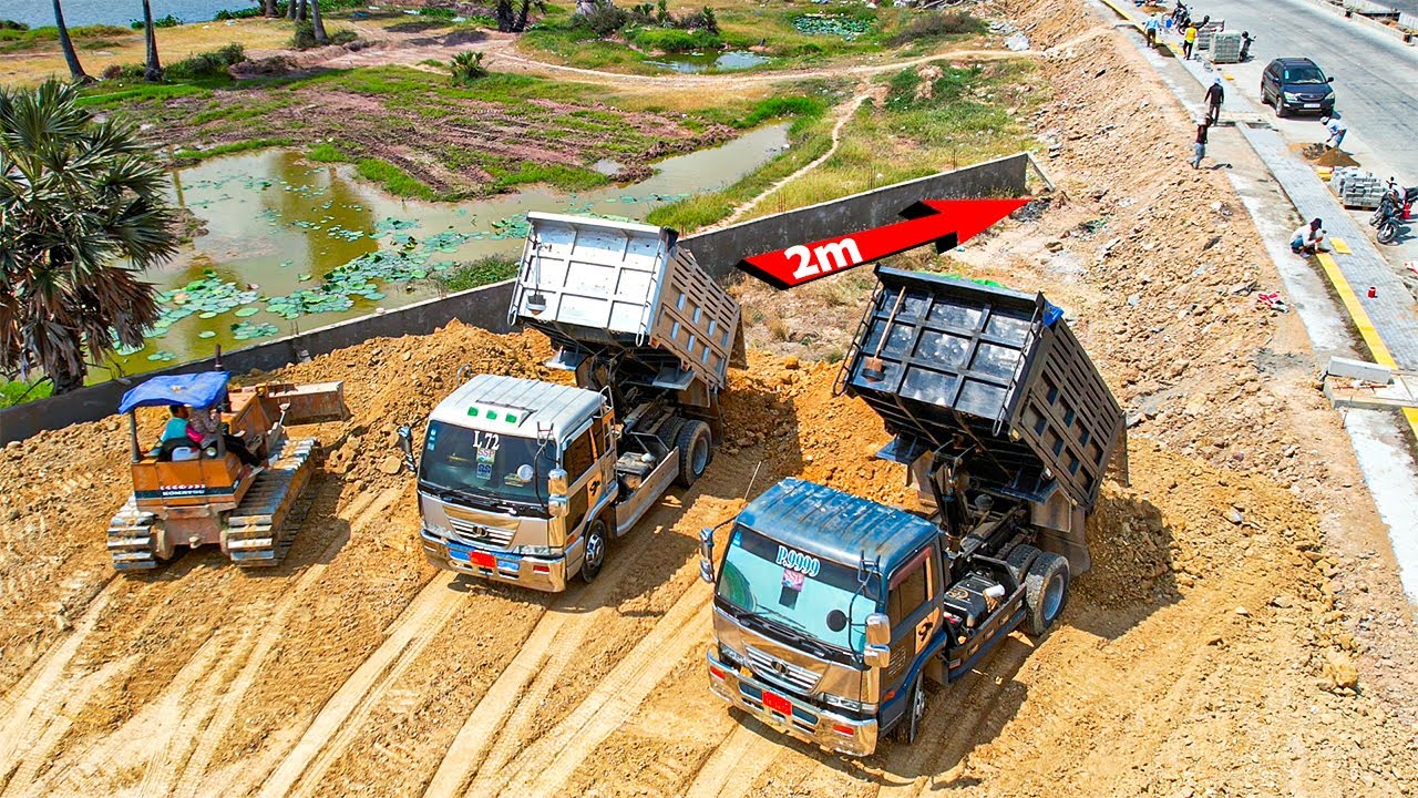 The Best Project Land Filling by Dozer Truck 5TON spreading stone and ...