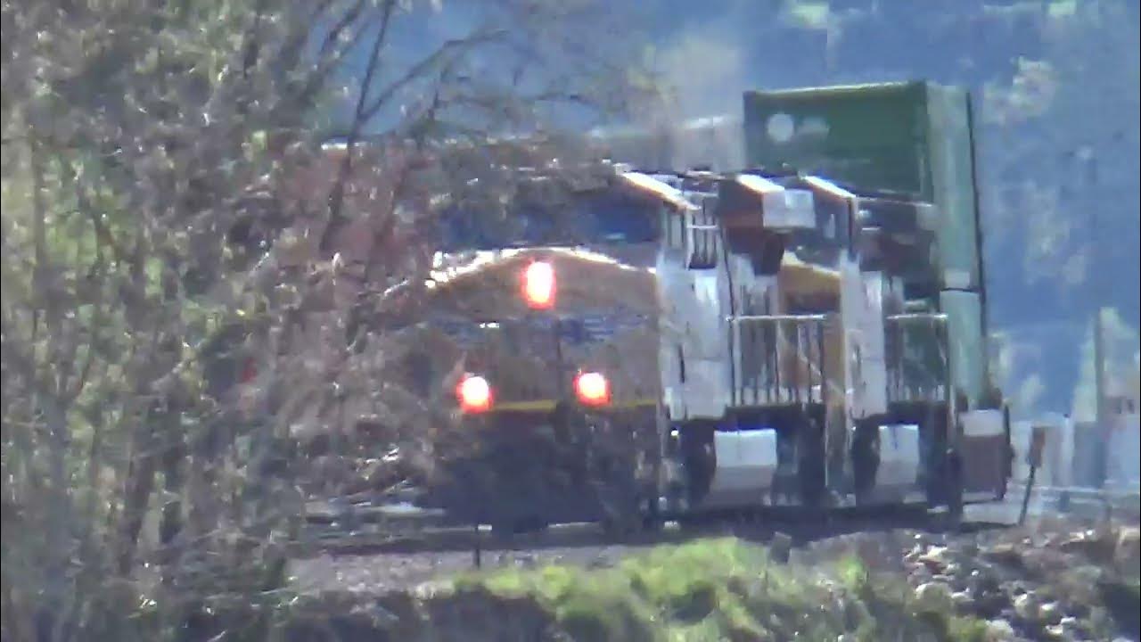 (NB) UP Priority Intermodal Train passes through the Sunnyside Beach Pedestrian Railroad ...