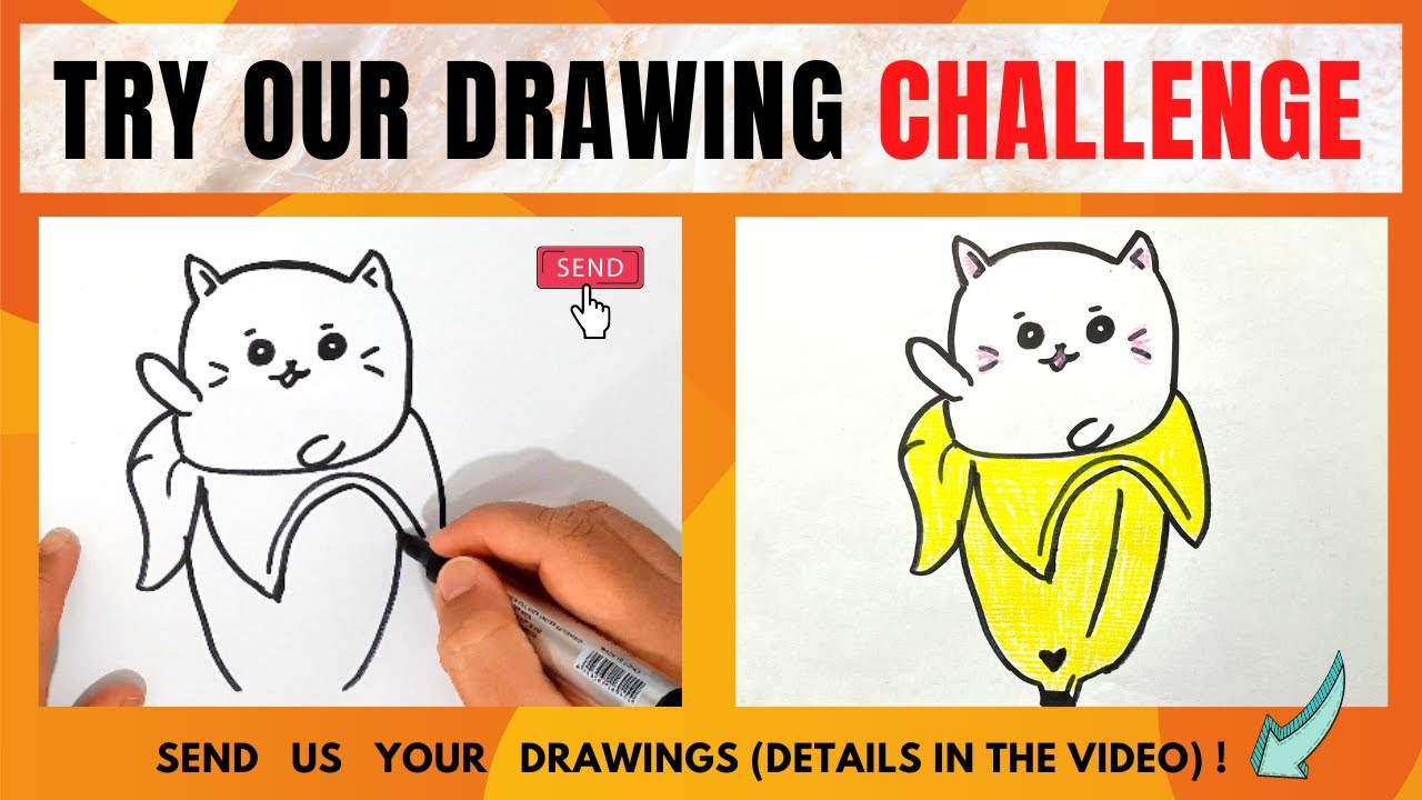 Bananya Draw & Color For Kids | Cat In A Banana Drawing And Coloring # ...