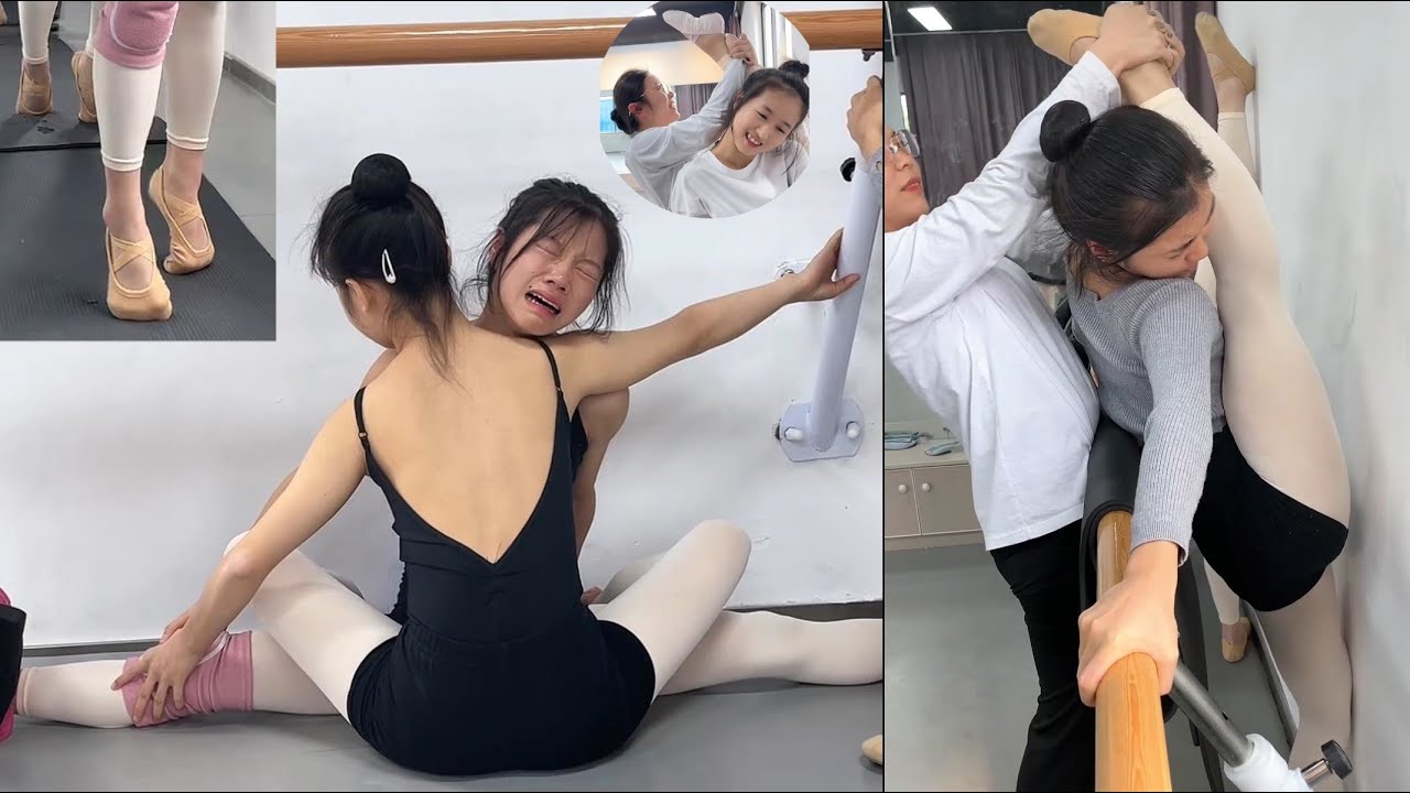 Dance students flexibility training, pain and pleasure. Instep, forced leg press. xzls - YouTube