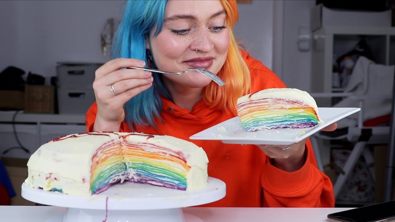 i made a rainbow crepe cake to live my ASMR life - YouTube