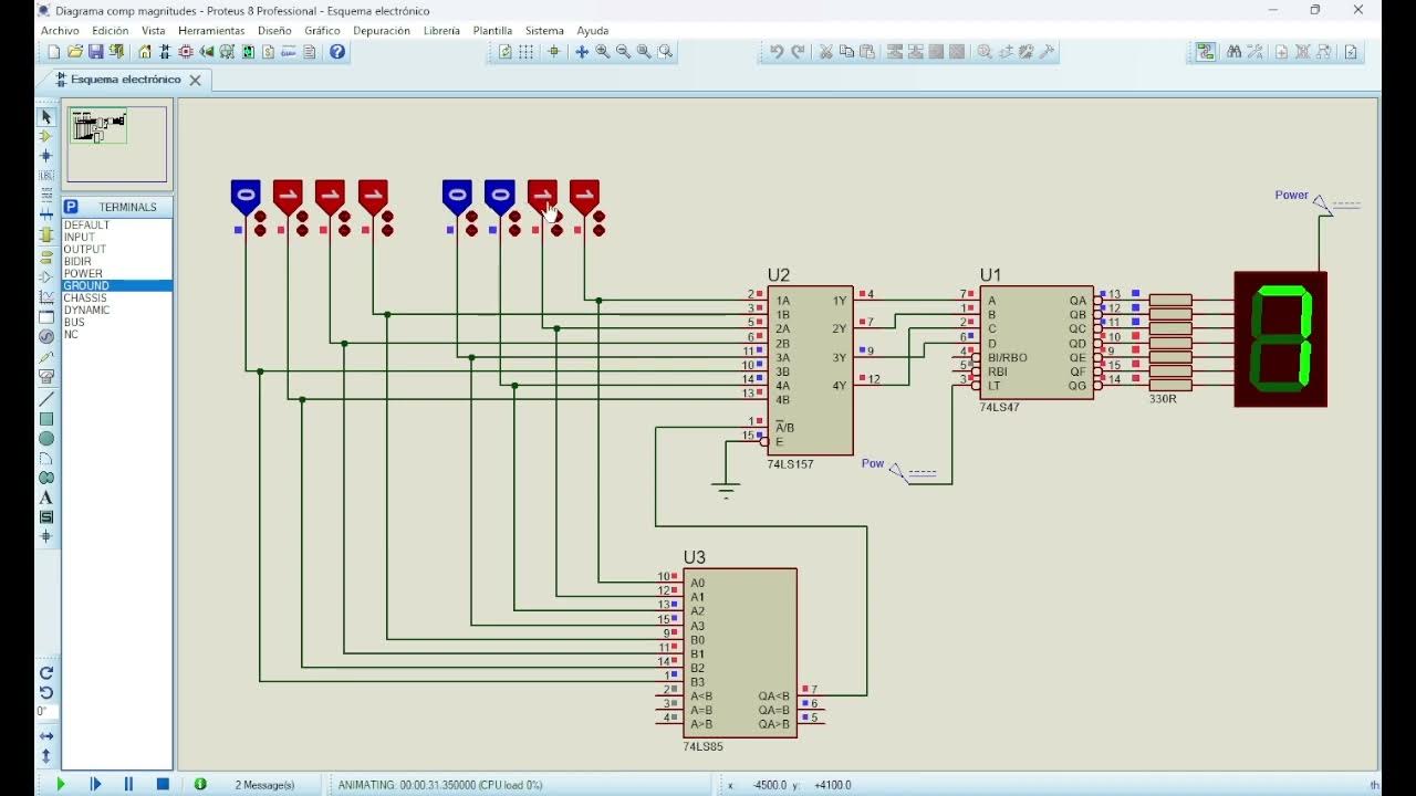 Comparador de magnitudes 74LS85 en Proteus - YouTube