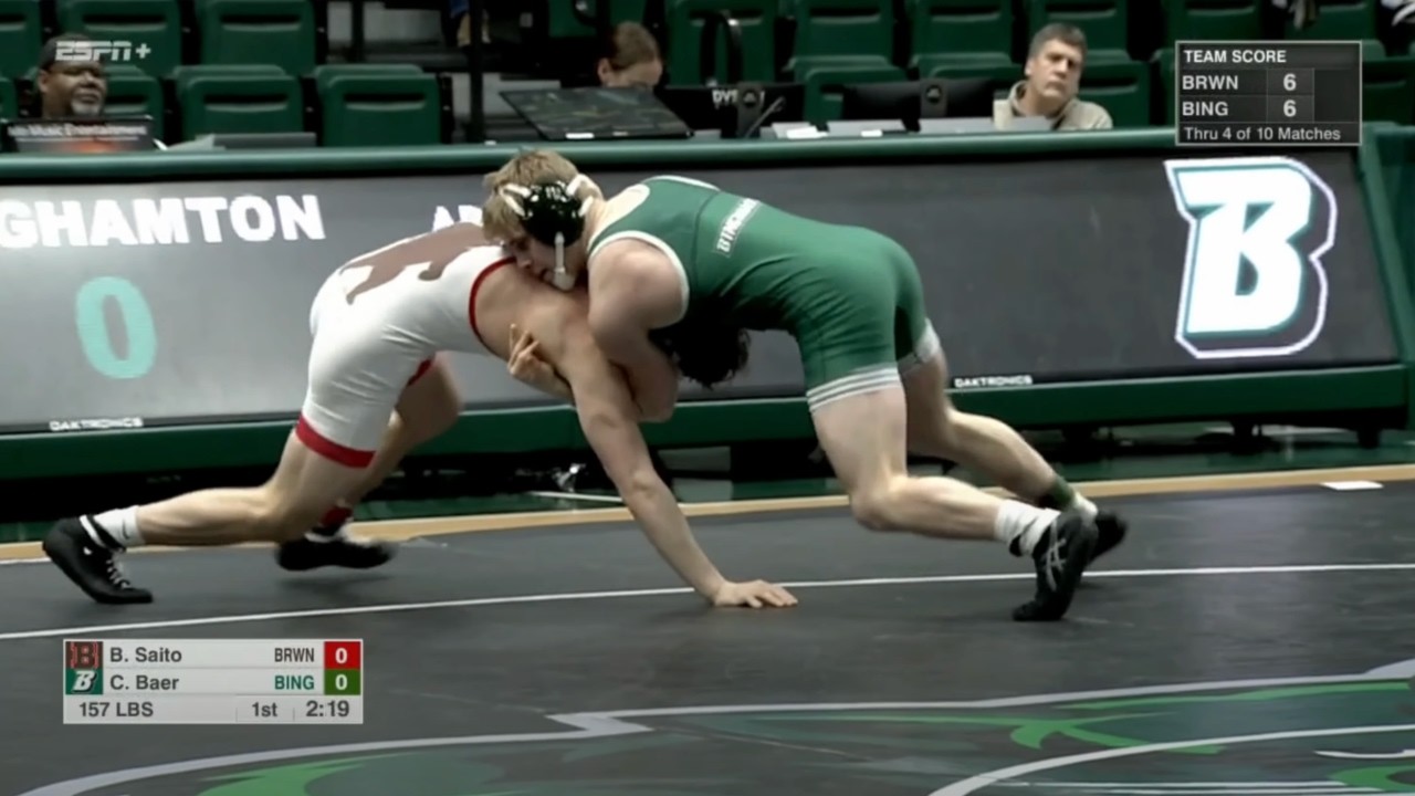 157lbs Blake Saito (Brown) vs Carter Baer (Binghamton) - YouTube