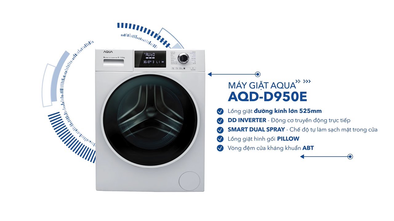 Máy giặt AQUA DD Inverter AQD-D950E – Lồng giặt to 525mm, trợ thủ giặt ...