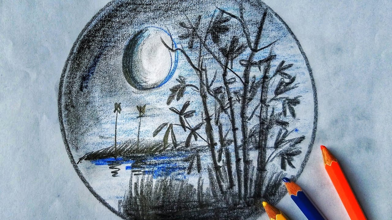 Simple Night Moon Sky Drawing /Cool Dark Night Moon Sky Drawing Easy ...