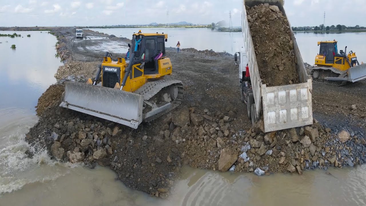 Incredible Bulldozer & Dump Truck In operation Building New Road Over ...