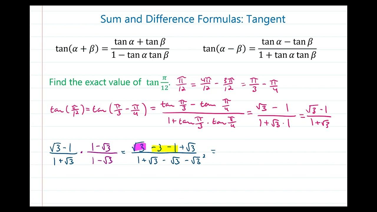 Sum and Difference Formulas: Tangent - YouTube
