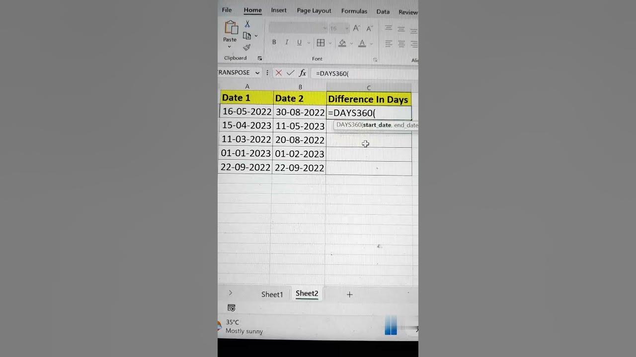 Find Days Difference From Dates In Excel 🔥 Excel Formula Hacks 😎 Shorts Excelfunctions