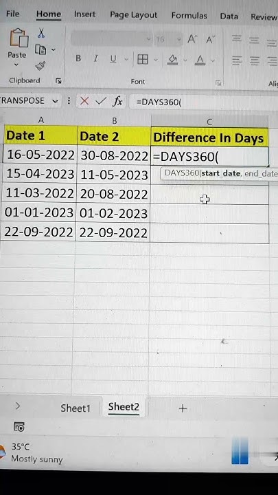 Find Days Difference From Dates In Excel 🔥 Excel Formula Hacks 😎 Shorts Excelfunctions