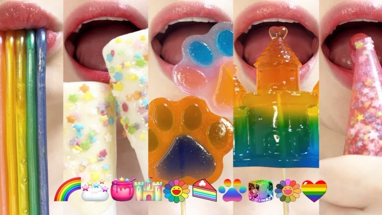 Dangbee|asmr RAINBOW EMOJI FOOD HONEY JELLY eating sounds - YouTube